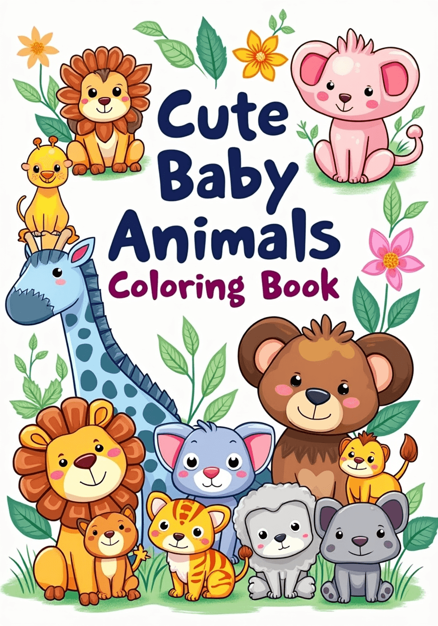 Cute Baby Animals - free coloring book - The Monster Cat