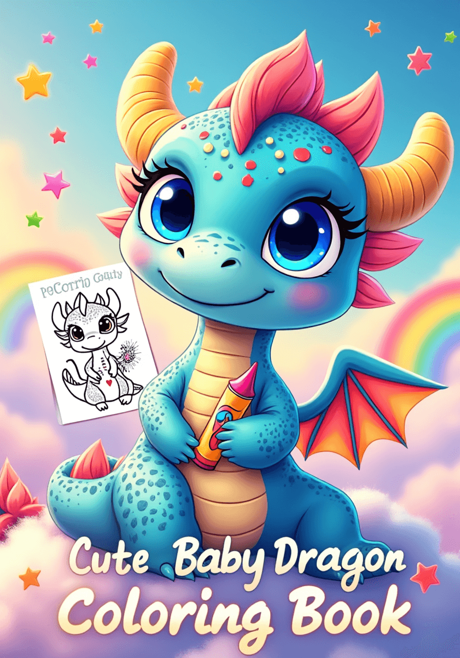 Cute Baby Dragon - free coloring book - The Monster Cat